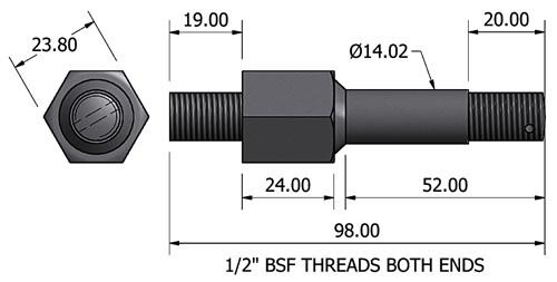 967: Chassis mounting bolt - 1/2" BSF, 24mm long hex section for ...